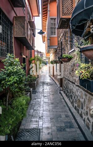 Narrow street of an old town of Antalya resort in Turkey Stock Photo ...