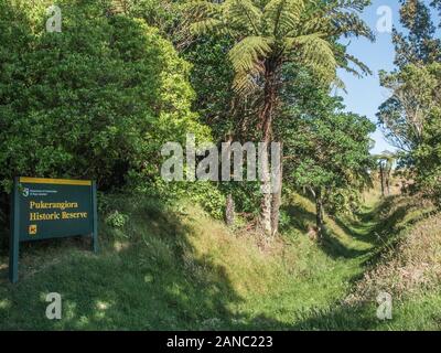 Historic Maori battle site, overgrown remains of entrenchment ditch and ...