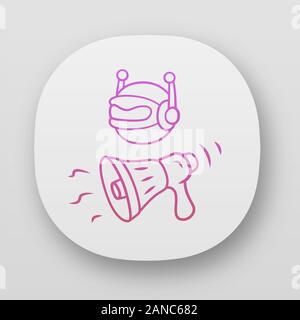 Propaganda bot linear icon. Spam attack. Marketing campaign. Artificial intelligence. Social ...