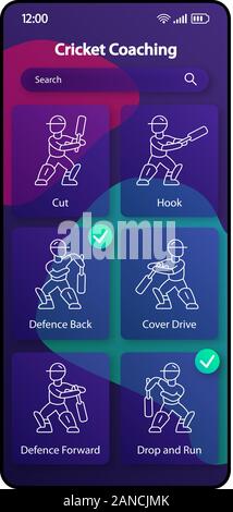 Cricket skills training smartphone interface vector template. Mobile ...