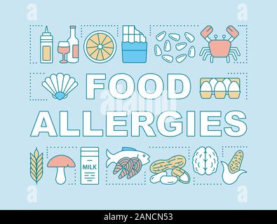 Food allergies word concepts banner. Allergic reaction to eggs, seafood ...