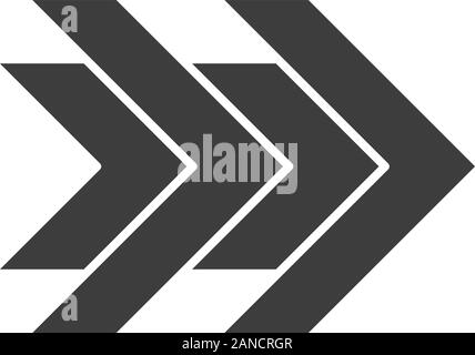 Double arrow glyph icon. Rewinding button. Navigation pointer, indicator. Next, forward arrow ...