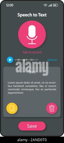 Text to speech converter smartphone interface vector template. Mobile app page color design ...
