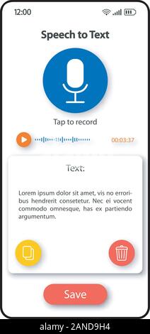Text to speech converter smartphone interface vector template. Mobile app page color design ...