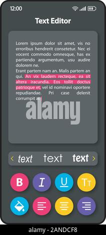 Text editing software smartphone interface vector template. Mobile app ...