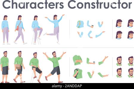 Front view animated characters. Male Students creation set with various ...