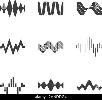 Sound waves glyph icons set. Silhouette symbols. Audio wave. Sound ...