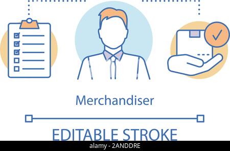 Merchandiser concept icon. Store worker, employee, assistant idea thin ...