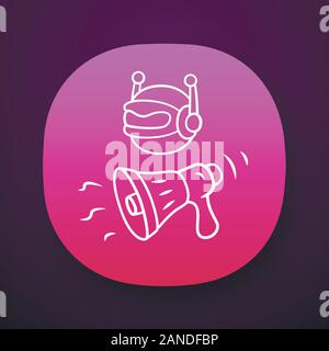 Propaganda bot linear icon. Spam attack. Marketing campaign. Artificial intelligence. Social ...