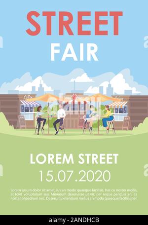 Summer fair brochure template. Street market, funfair stall, trade tent ...