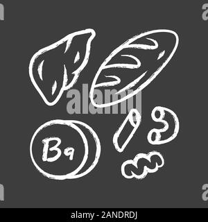 Vitamin B9 linear icon. Bread, liver and pasta. Meat and flour products ...
