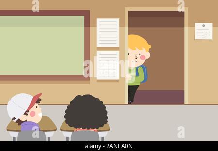 Illustration of Kids Student Looking at a Classroom Door Stock Photo ...