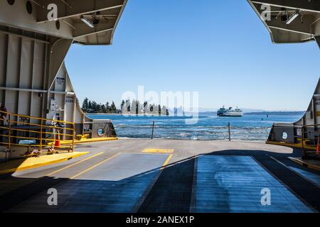 Downtown Seattle from Car Deck of Washington State Ferry Stock Photo ...