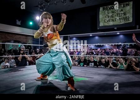A Japanese female wrestler at a wrestling event in Fuerteventura ...