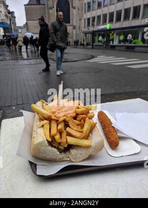 Mitraillette type of sandwich which is a Belgian dish Stock Photo - Alamy