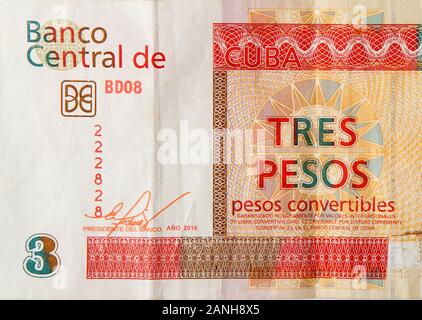 Cuba Three 3 Peso Bank Note Stock Photo - Alamy