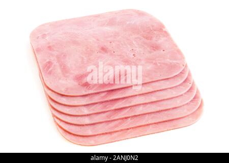 Single flat slice of square sandwich ham isolated on white from above ...