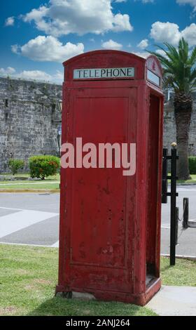 A red antique telephone booth for privacy during calls Stock Photo - Alamy