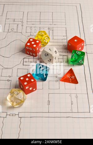 Role Playing Dice laying with a hand drawn map Stock Photo - Alamy