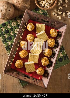 Doce de Grão and Kaju coconut Goan sweets. Goa India Food Stock Photo ...