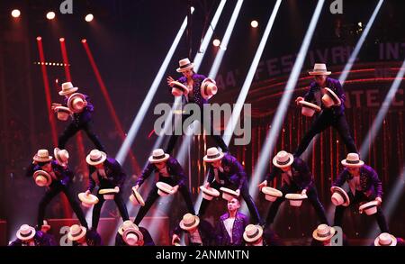 Monte Carlo. 17th Jan, 2020. Clown Henry Ayala (upper) performs during ...