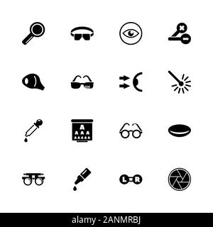 Vector black line optometry icons set on white background Stock Vector ...