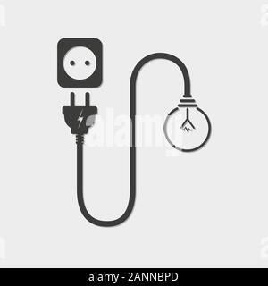 Light bulb, wire plug and socket - vector illustration. Concept ...