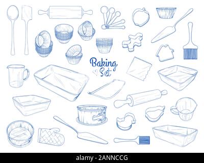 Set of dishes for baking. Baking stuff Vector illustration in sketch ...