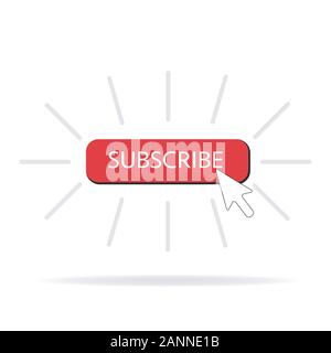 Subscribe button color with finger click cursor and shadow. Vector ...