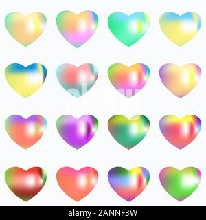 Multicolored hearts on a white and pink background with copy space ...