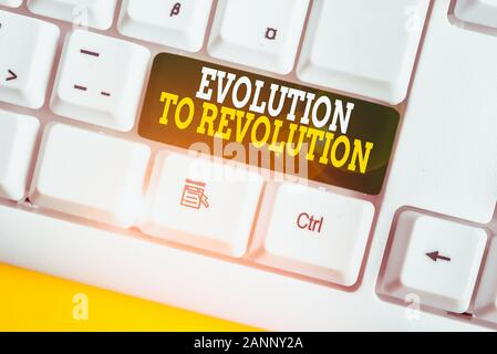 Writing note showing Evolution To Revolution. Business concept for ...
