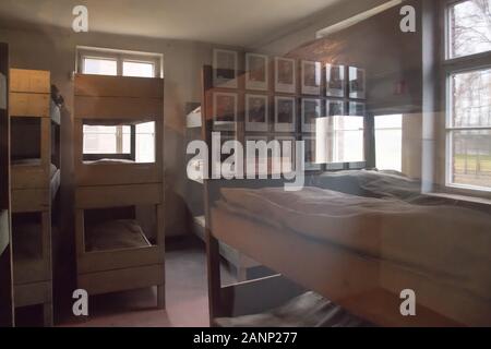 Three-tiered bunks on exhibition in Block 7 (Barrack 7) in Nazi German ...
