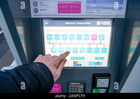 Edinburgh Trams ticket dispenser at a tram stop in Edinburgh city ...