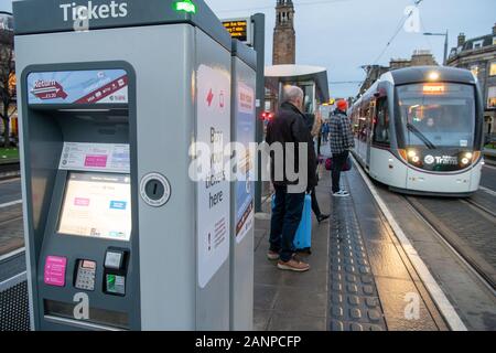 Edinburgh Trams ticket dispenser at a tram stop in Edinburgh city ...