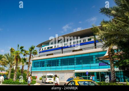 The Palm Jumeirah monorail station and train, Dubai, United Arab ...
