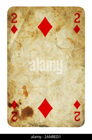 Two of Diamond Vintage playing card - isolated on white (clipping path ...
