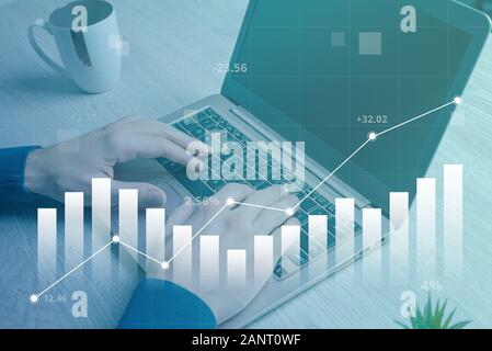 concept of data economic growth through a graph chart. Business ...