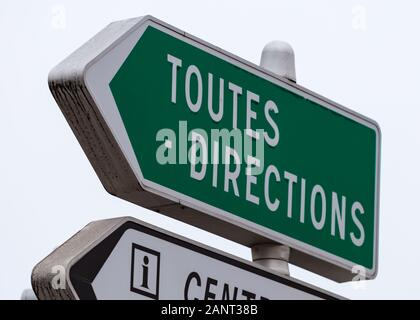French road sign signpost Toutes Directions directional signs, France ...