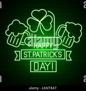 Saint Patrick Day neon light icons set. Feast of St. Patrick ...
