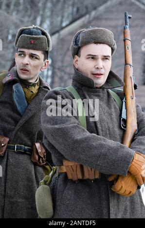 young Soviet soldier with winter uniform, wwii, isolated on the white ...