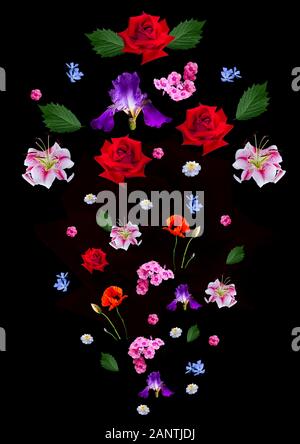 Red and black poppy flowers vertical seamless pattern border Stock ...