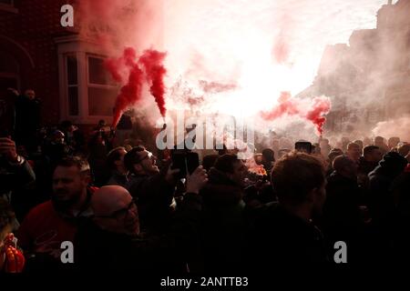 Liverpool fans set of flares ahead of the UEFA Champions League quarter ...