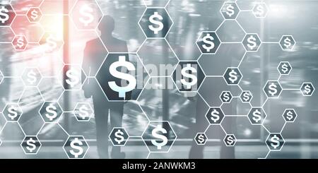 Dollars icons on virtual screen. Mixed Media Universal background ...