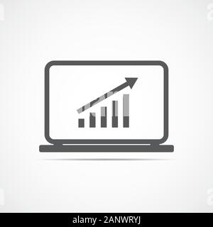 Computer monitor with growing rising arrow icon with world map on blue ...