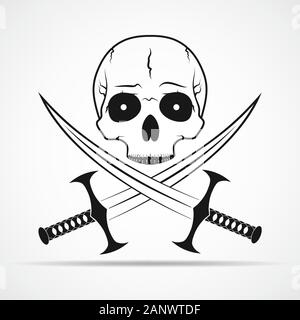 Human skull and two swords isolated on light background. Vector ...