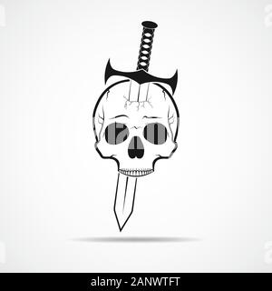 Human skull slain by a sword. Skull and sword, isolated on light ...