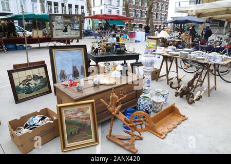 The flea market on St Jansvliet, by the River Schelde, in Antwerp ...