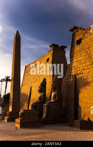 Morning glow of Luxor Temple, entrance of temple, also tower gate ...