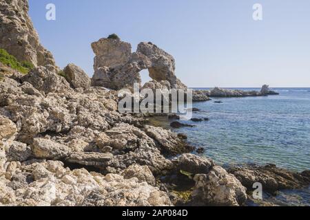 Landscape of Grande Blue Stegna beach (Secret beach), Rhodes, Greece ...