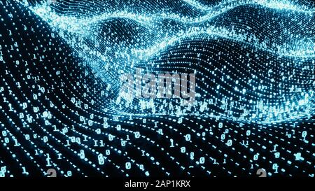 Digital binary code on landscape, glowing neon style, binary data background, Green color Stock ...